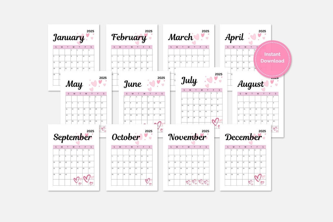 2025 Calendar Editable Calendar in Canva, 12 Month Calendar Printable ...