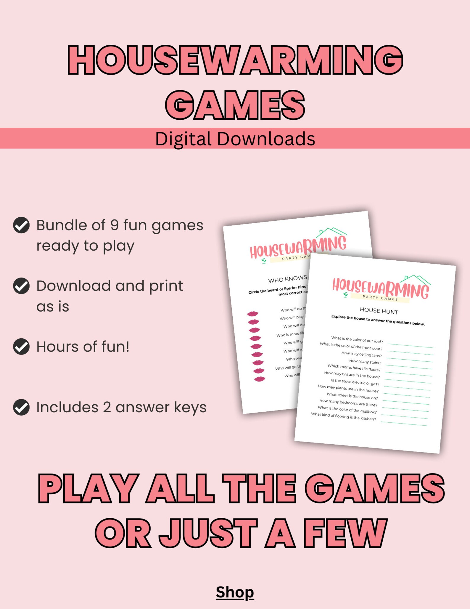 Printable Housewarming Games Ready to Play 9 Game Bundle, Done for You ...