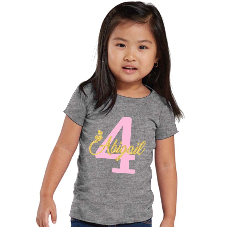 Personalized Birthday Girl T-shirt Glitter Gold Name and Pink - Etsy