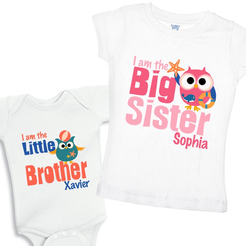 I Am the Big Sister & I Am the Little Brother Nautical Owl Set - Etsy