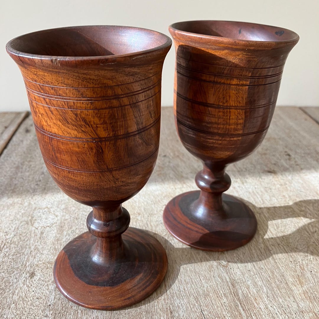 Vintage Hand Turned Wooden Goblets Set of 2 Wooden Chalice Ritual ...