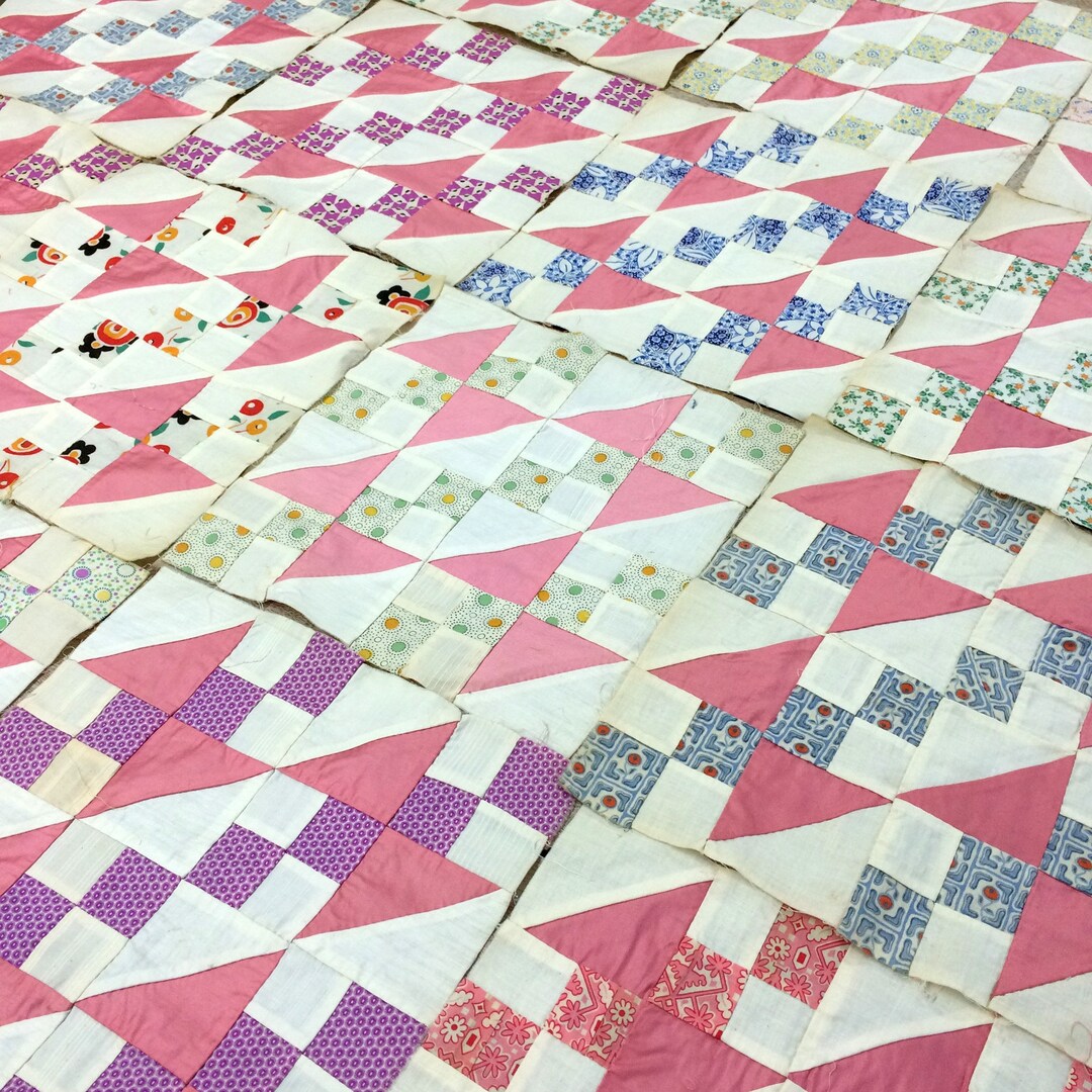 Handmade 1930s Quilt Blocks (set of 2) | Vintage Cotton Patchwork ...