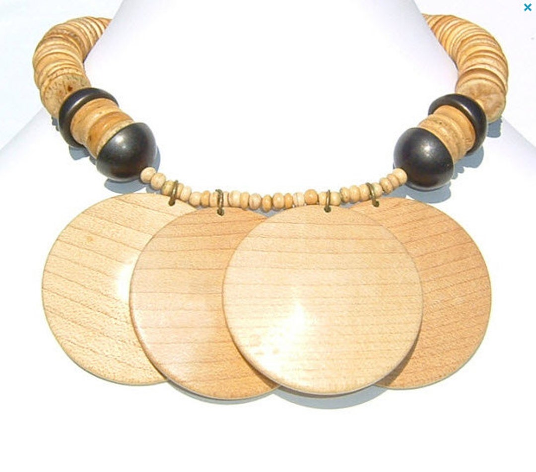 80s OUTDOORSY Wood and Metal Puka Shaped Beaded Necklace by M.E. - Etsy