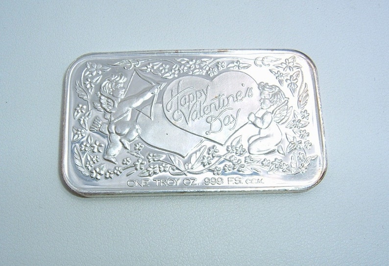 80s Happy Valentines Day Fine Silver Bullion 1 Troy Ounce .999 Bar With ...