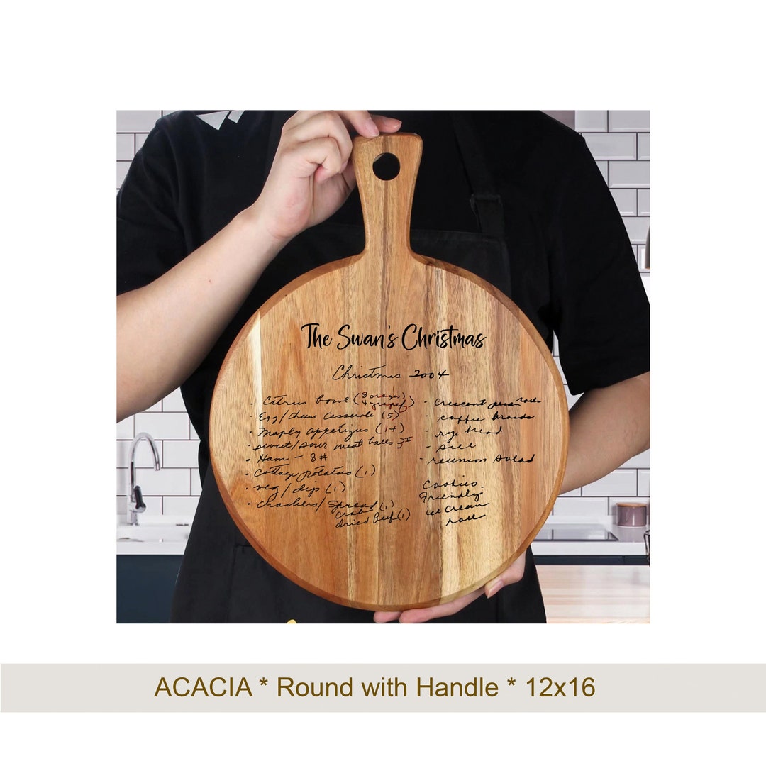 Handwritten Recipe Cutting Board Engraved, Acacia Round Shape, Circle ...