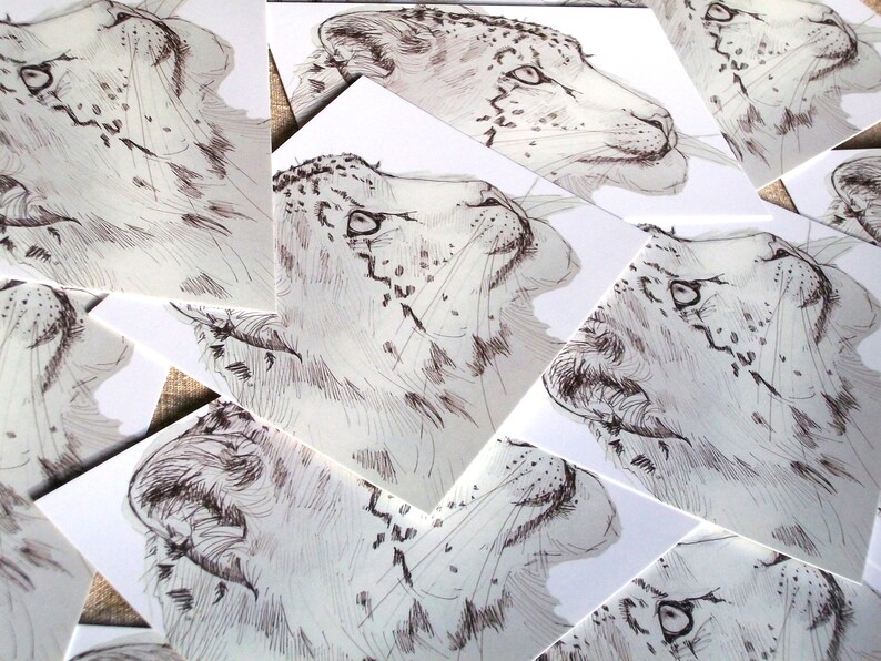 Paper Postcards Snow Leopard A6 Print With Hand Drawn Design Paper ...