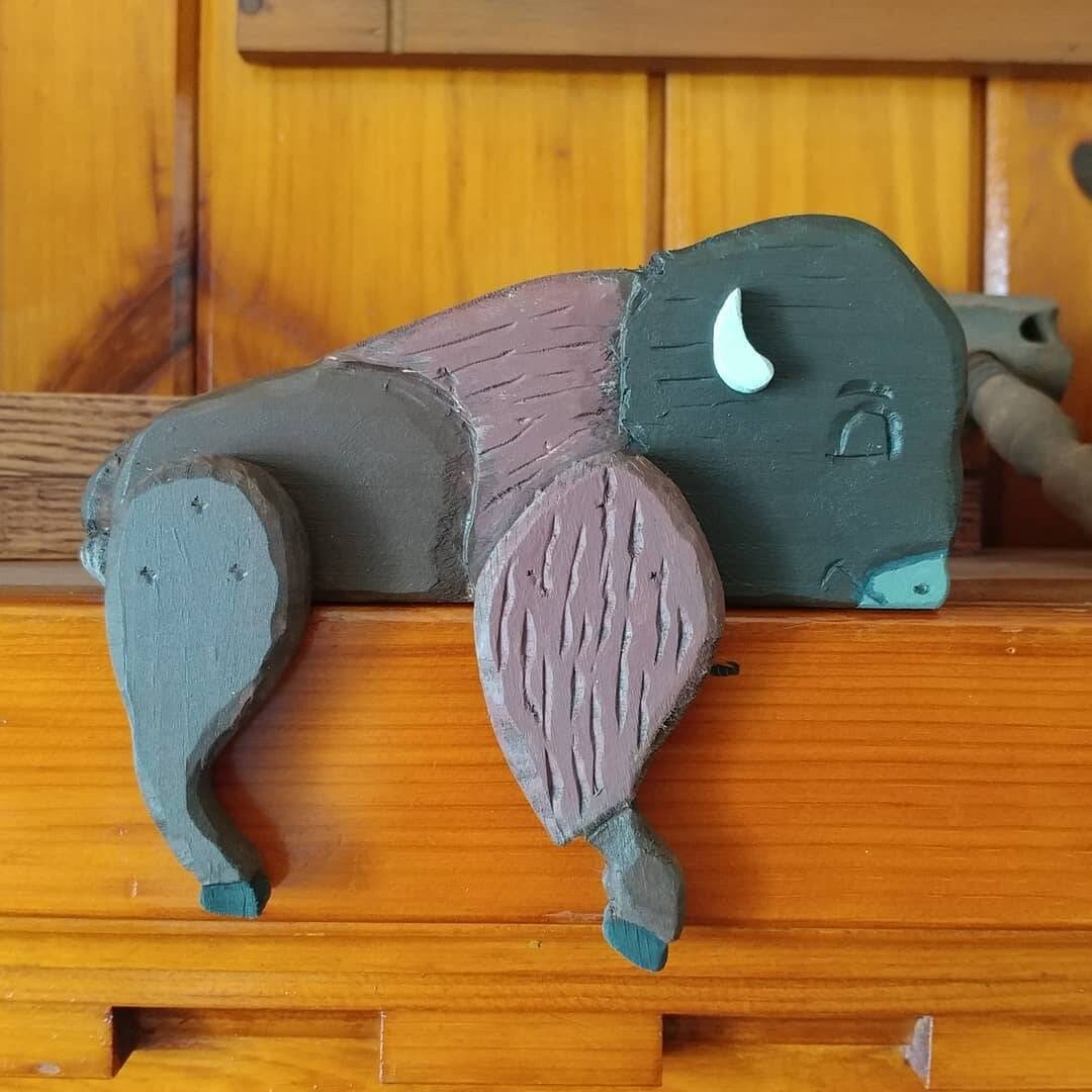 Small American Animal Wooden Bison Buffalo Shelf Sitter - Etsy