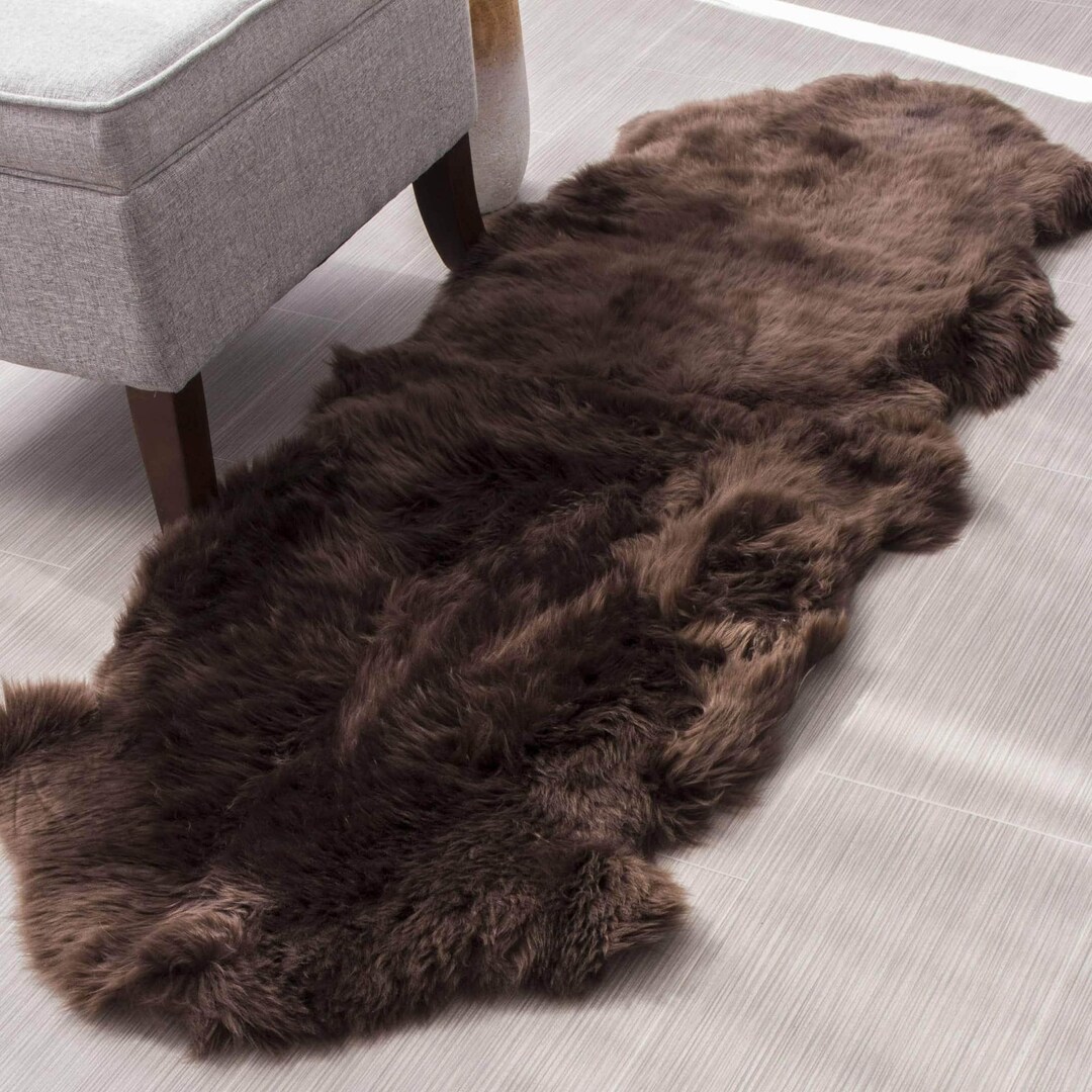 Natural Dark Brown Sheepskin Rug Shearling Fur Pelt - Ethically Sourced ...