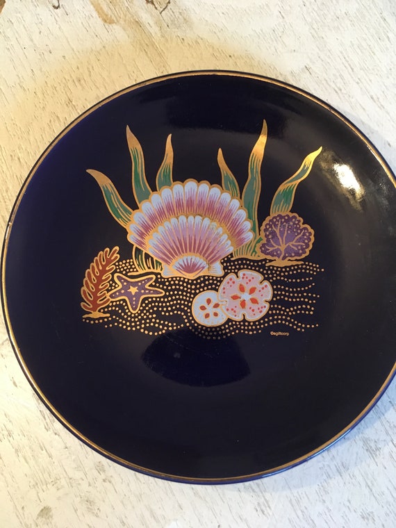 Seashell Decorative Plate/Dish in Navy Blue | Etsy