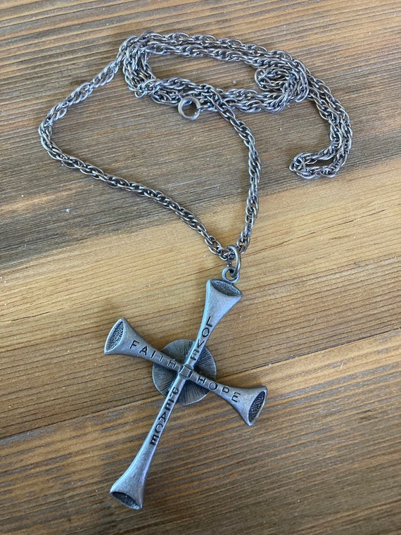 Large GHI 1980 Stamped Silver Heavy Metal Cross Faith… - Gem