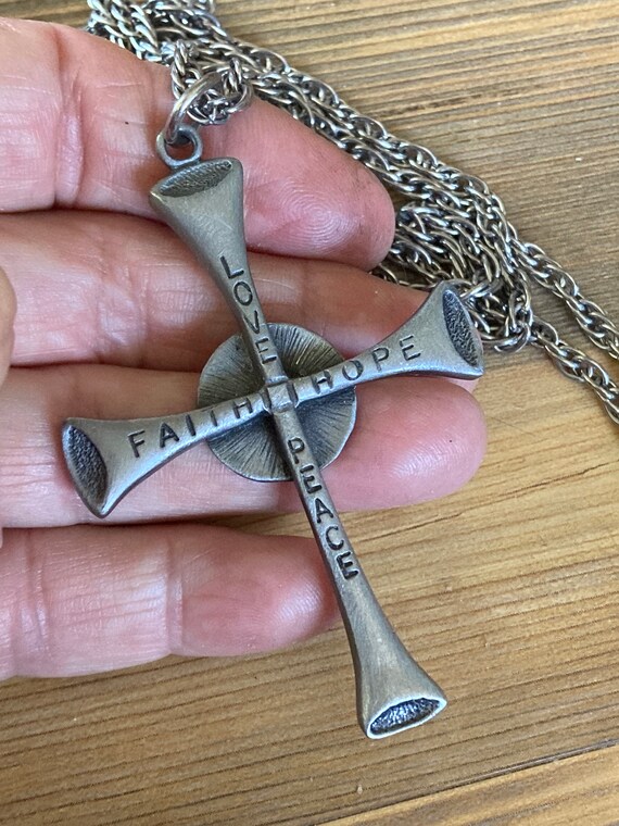 Large GHI 1980 Stamped Silver Heavy Metal Cross Faith… - Gem
