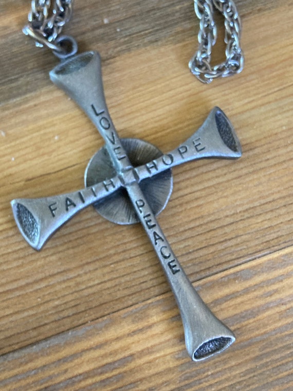 Large GHI 1980 Stamped Silver Heavy Metal Cross Faith… - Gem
