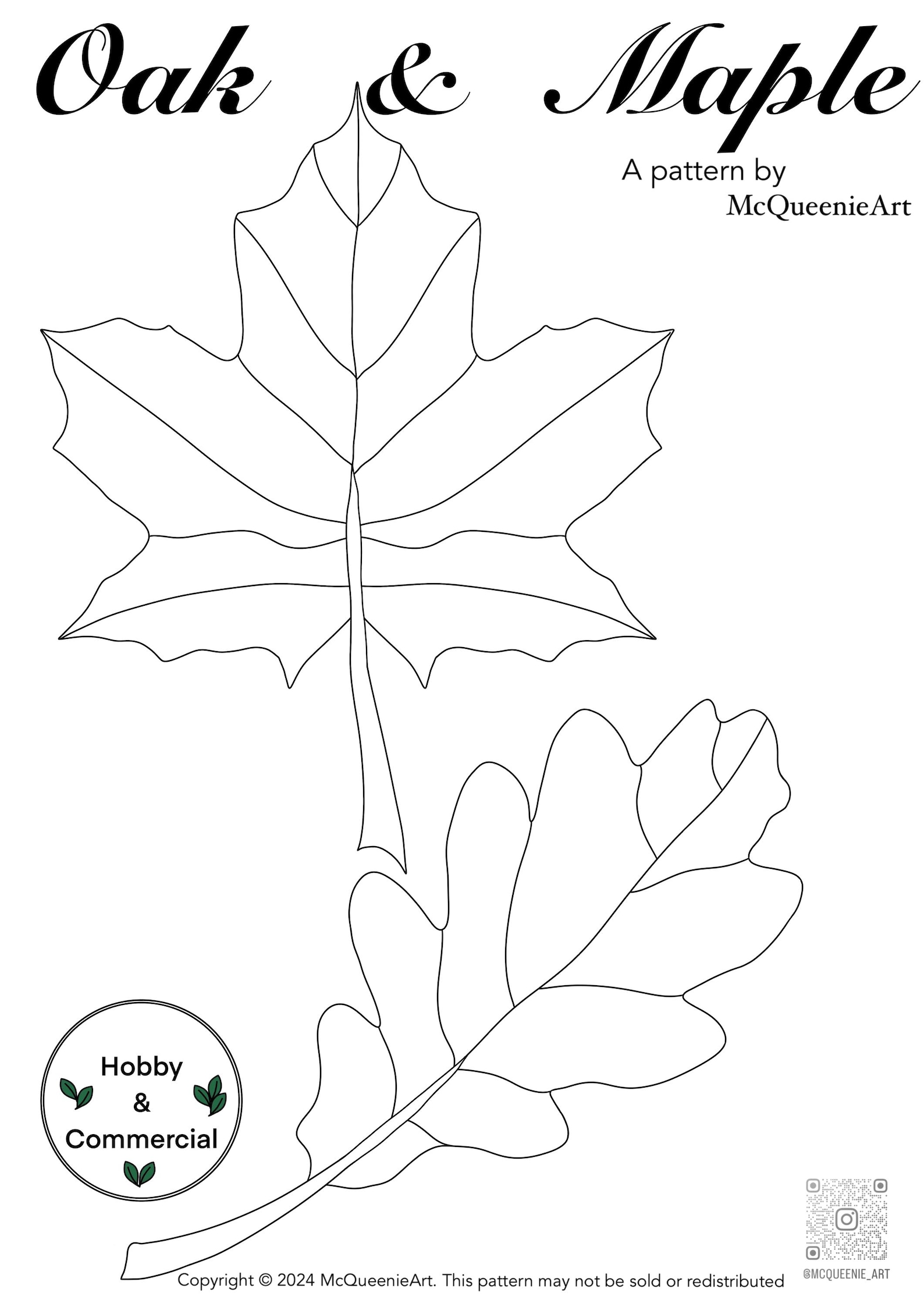 Autumn Oak and Maple Leaf Stained Glass Pattern Digital Download, Tree ...