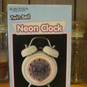 Vintage 2003 Ravinia Clock Co Neon Alam Clock Twin Bells Joe's Diner ...