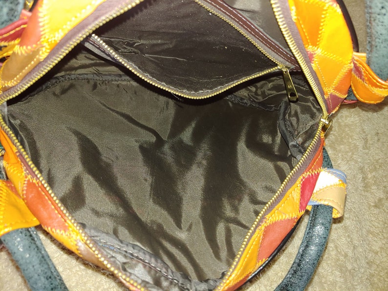 Vintage 1970'S Purse Multi Colored Patchwork Leather Brown Orange ...