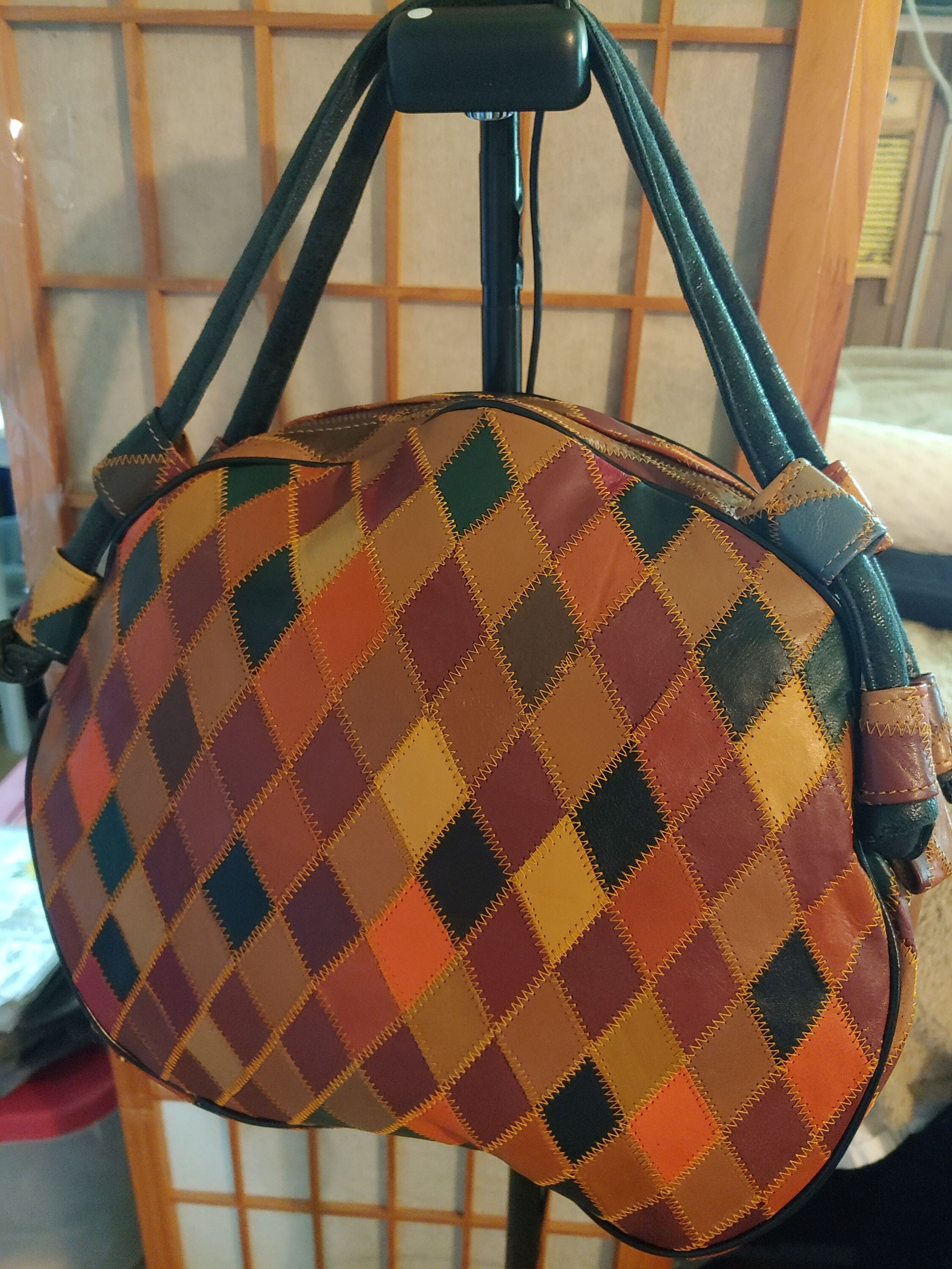 Vintage 1970'S Purse Multi Colored Patchwork Leather Brown Orange ...