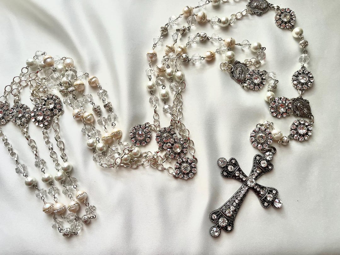 Silver Crystal Wedding Lasso With Freshwater Pearls - Lazo De Boda ...