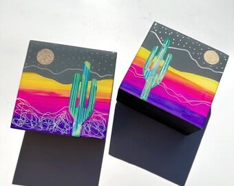 Sonoran Desert/ Sunset / Cactus Art / Paper Collage / Resin Home Decor ...