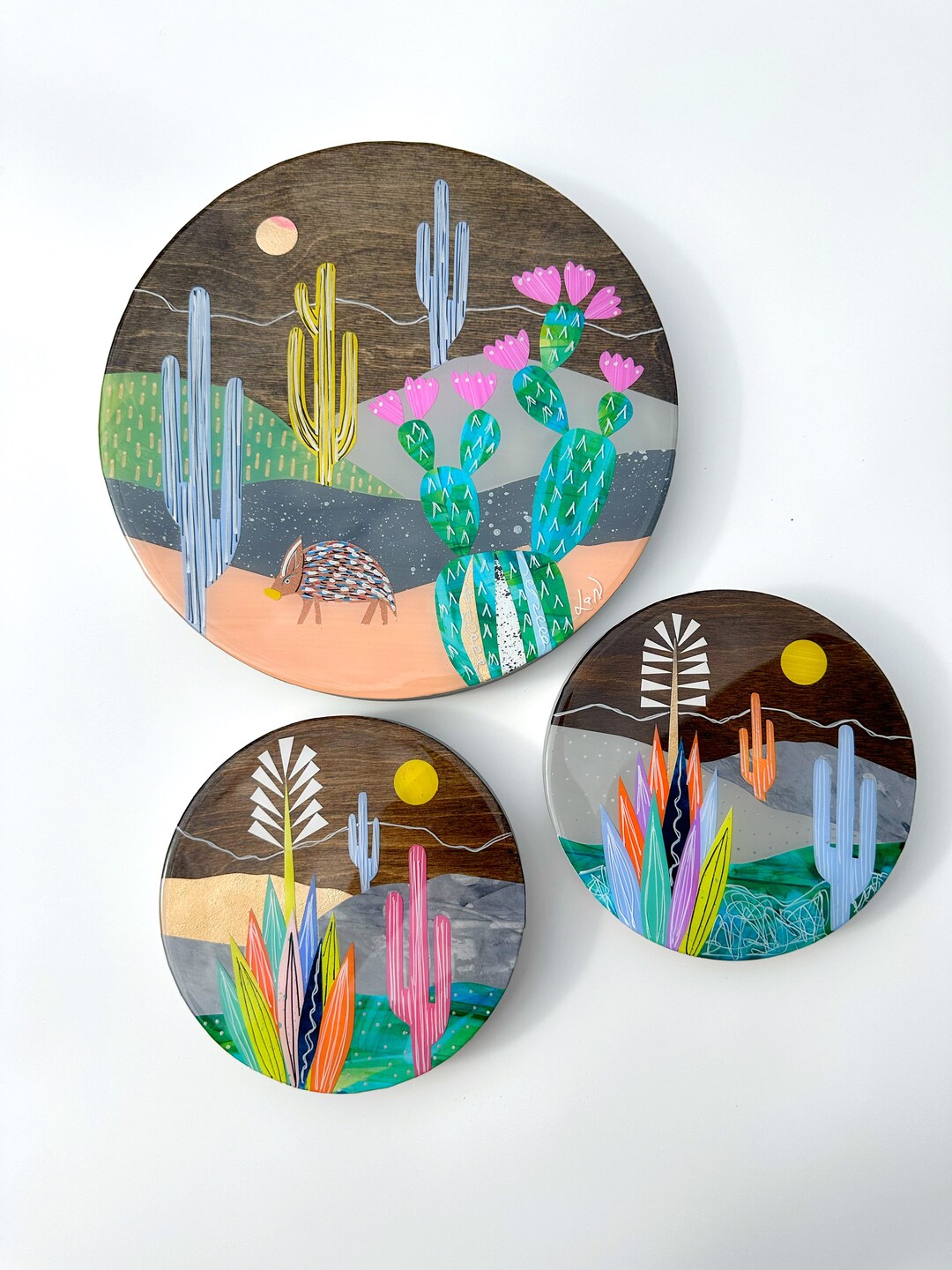 Sonoran Desert/ Sunset / Cactus Art / Paper Collage / Resin Home Decor ...