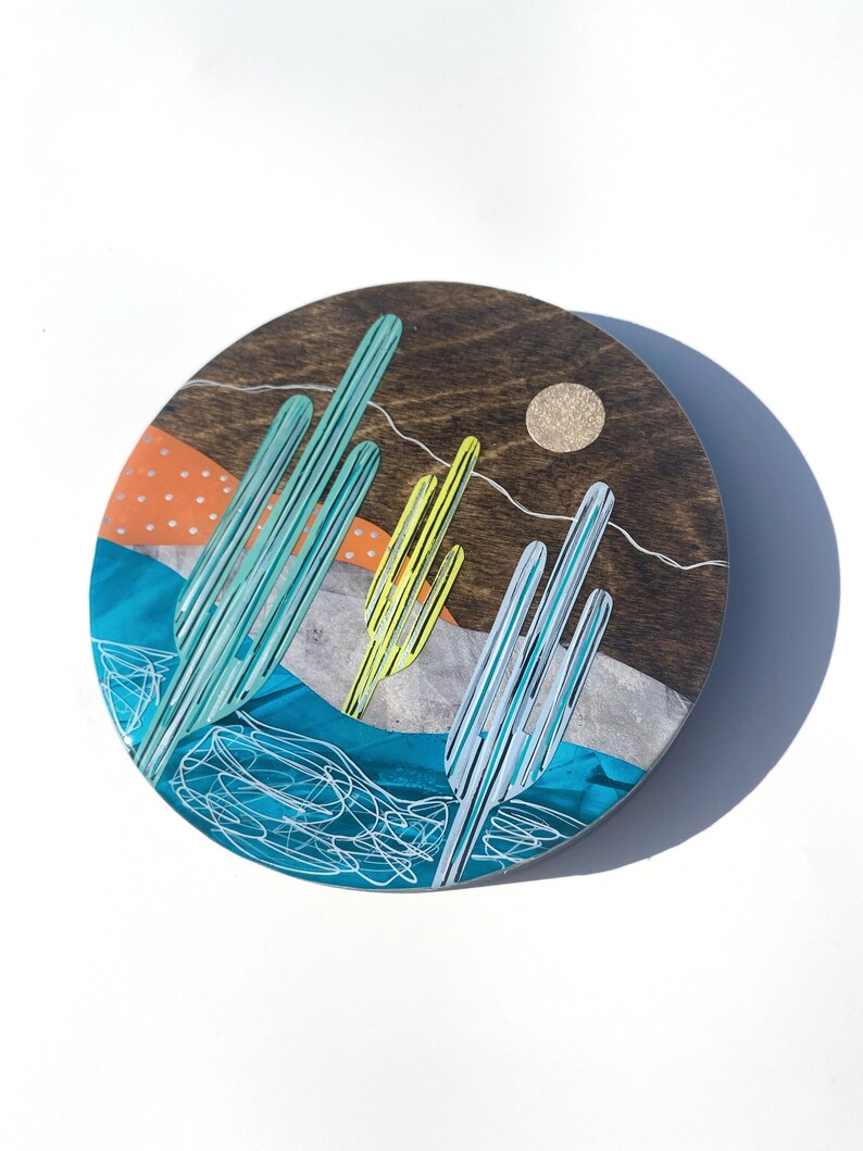 Sonoran Desert/ Sunset / Cactus Art / Paper Collage / Resin - Etsy