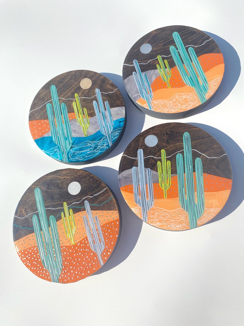 Sonoran Desert/ Sunset / Cactus Art / Paper Collage / Resin - Etsy