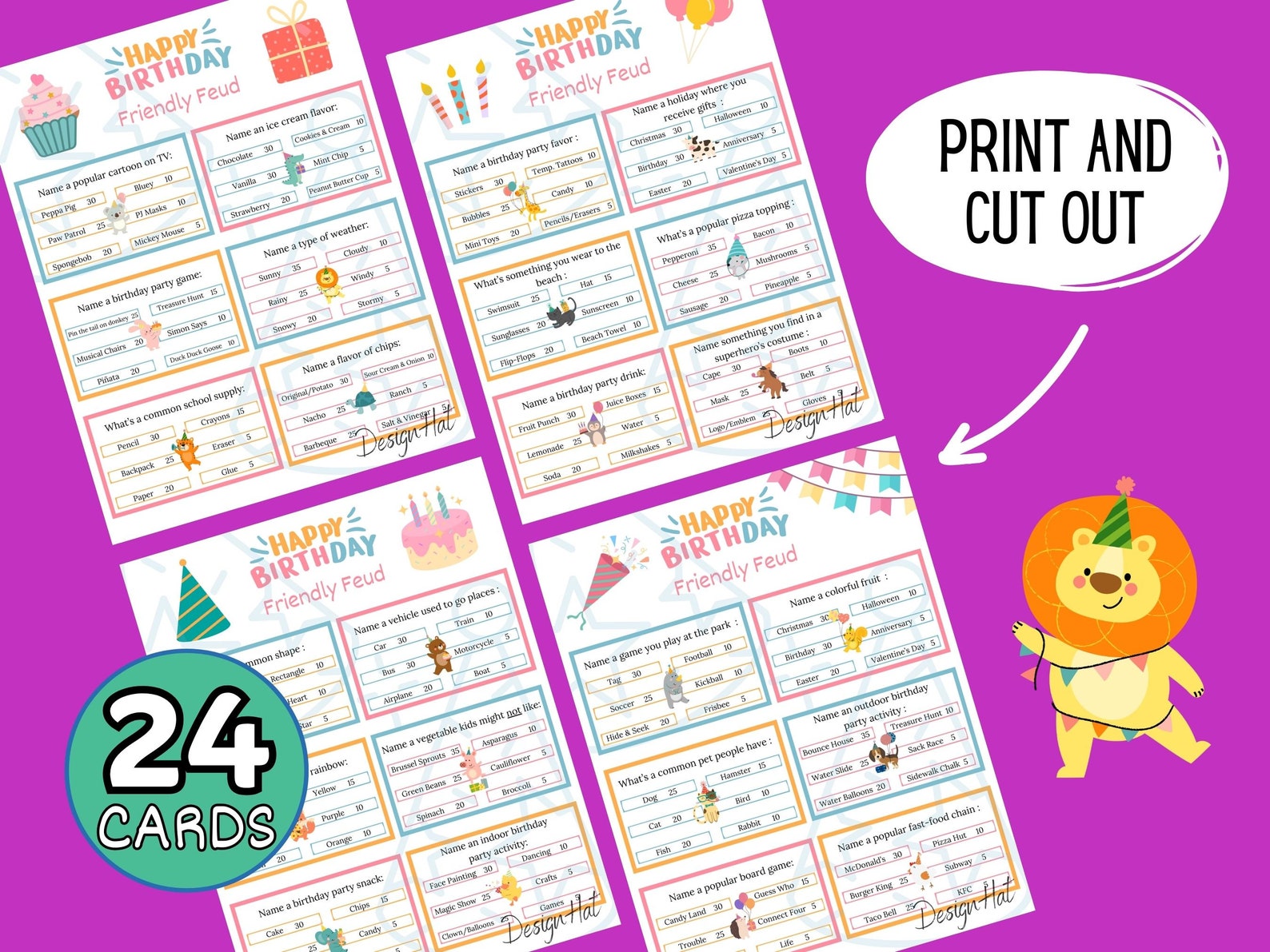 Printable Kids Birthday Friendly Feud, Instant Digital Download PDF ...
