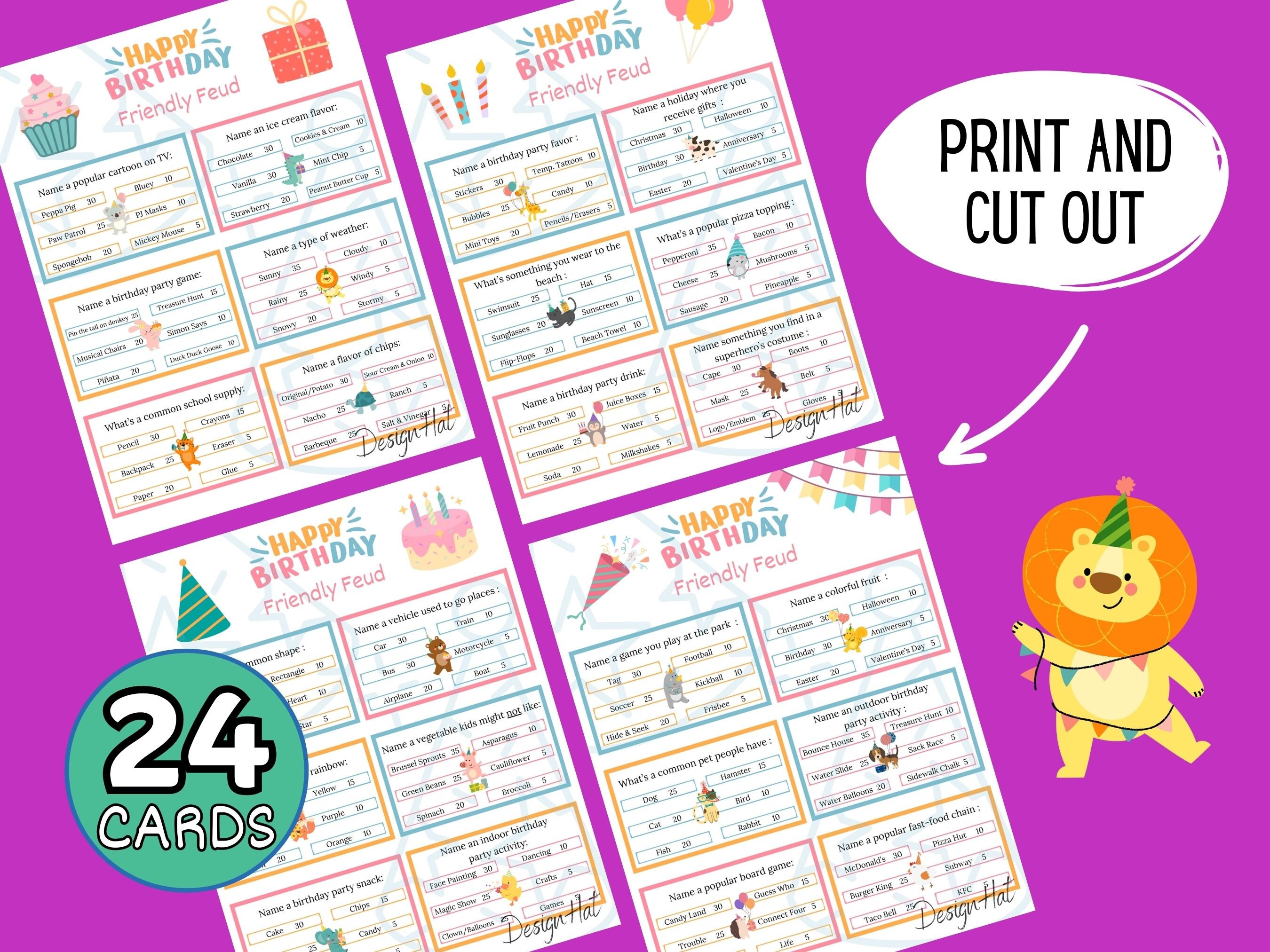 Printable Kids Birthday Friendly Feud, Instant Digital Download PDF ...