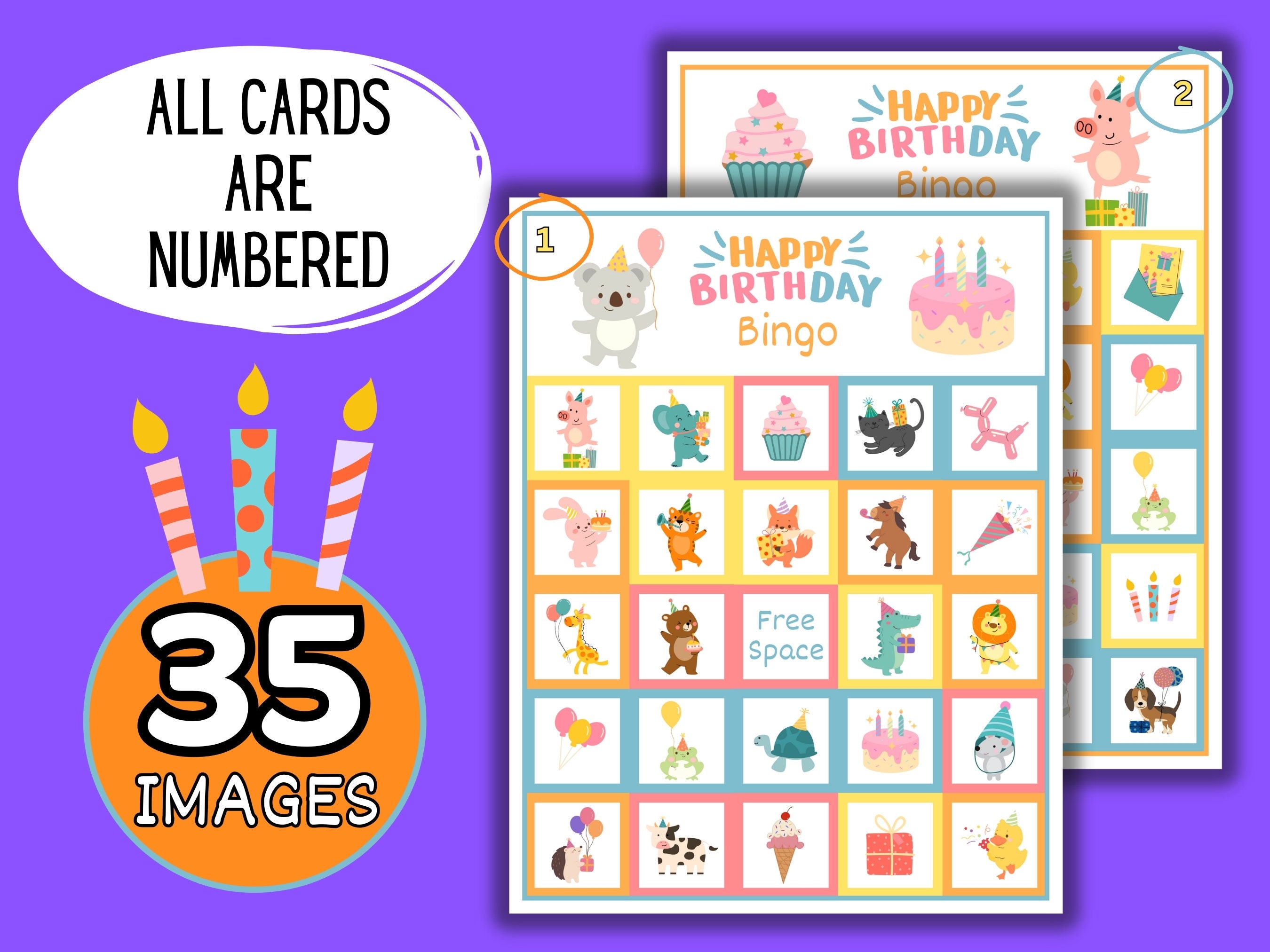 Printable Kids Birthday Game Bingo Cards, Instant Digital Download PDF ...