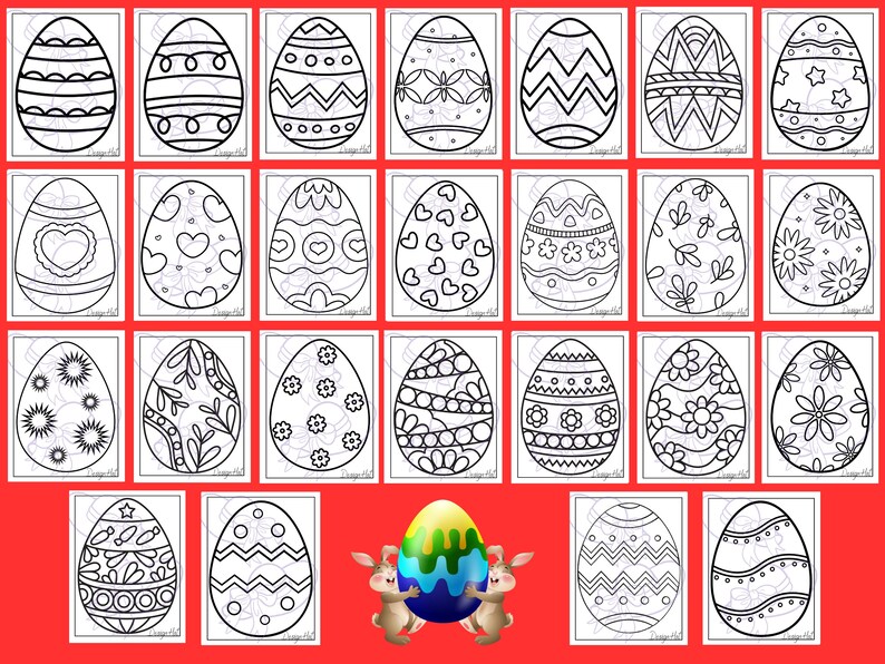 Printable Easter Egg Contest Coloring Pages, Instant Digital Download ...