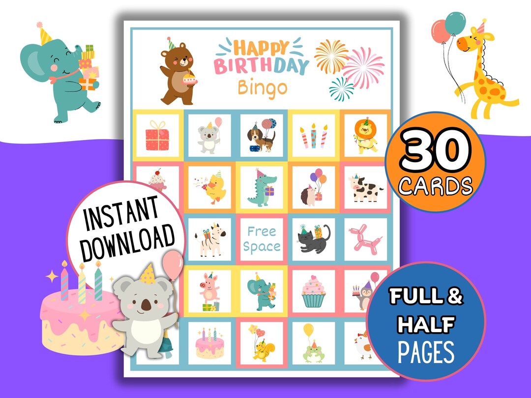Printable Kids Birthday Game Bingo Cards, Instant Digital Download PDF ...