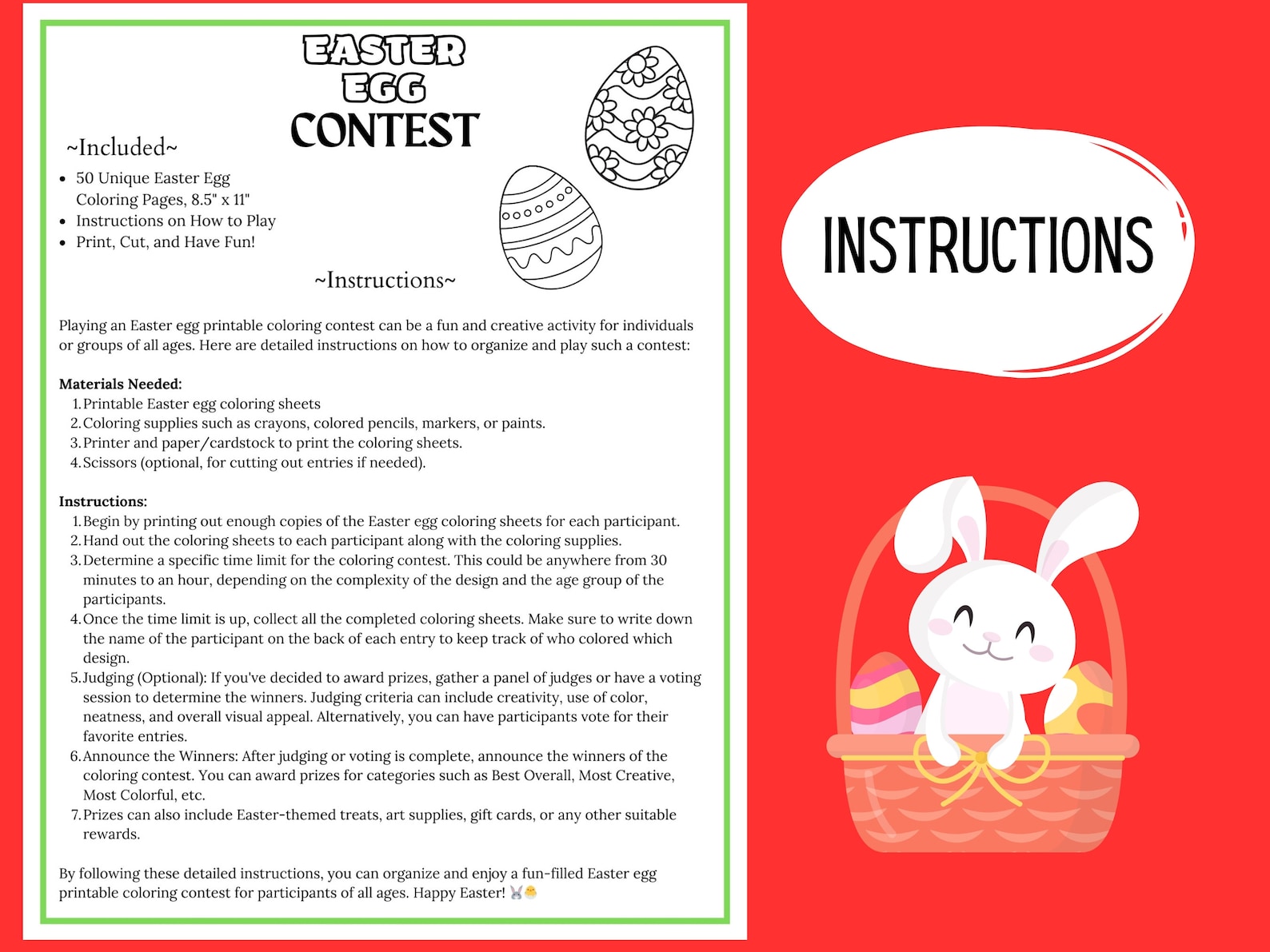 Printable Easter Egg Contest Coloring Pages, Instant Digital Download ...