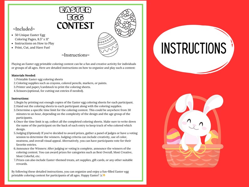 Printable Easter Egg Contest Coloring Pages, Instant Digital Download ...