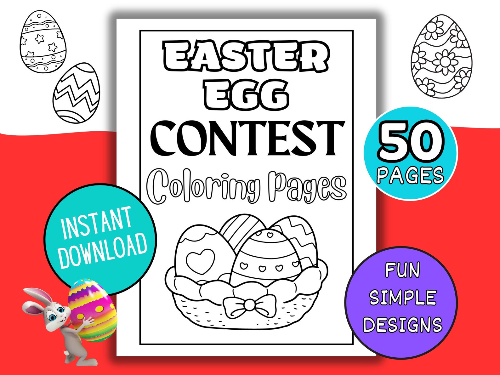 Printable Easter Egg Contest Coloring Pages, Instant Digital Download ...