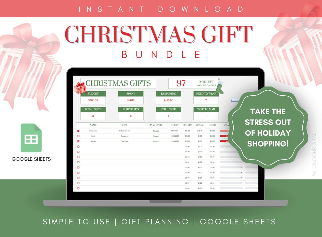 Christmas Gift Planning Bundle Wish List Spreadsheet, Holiday Christmas ...