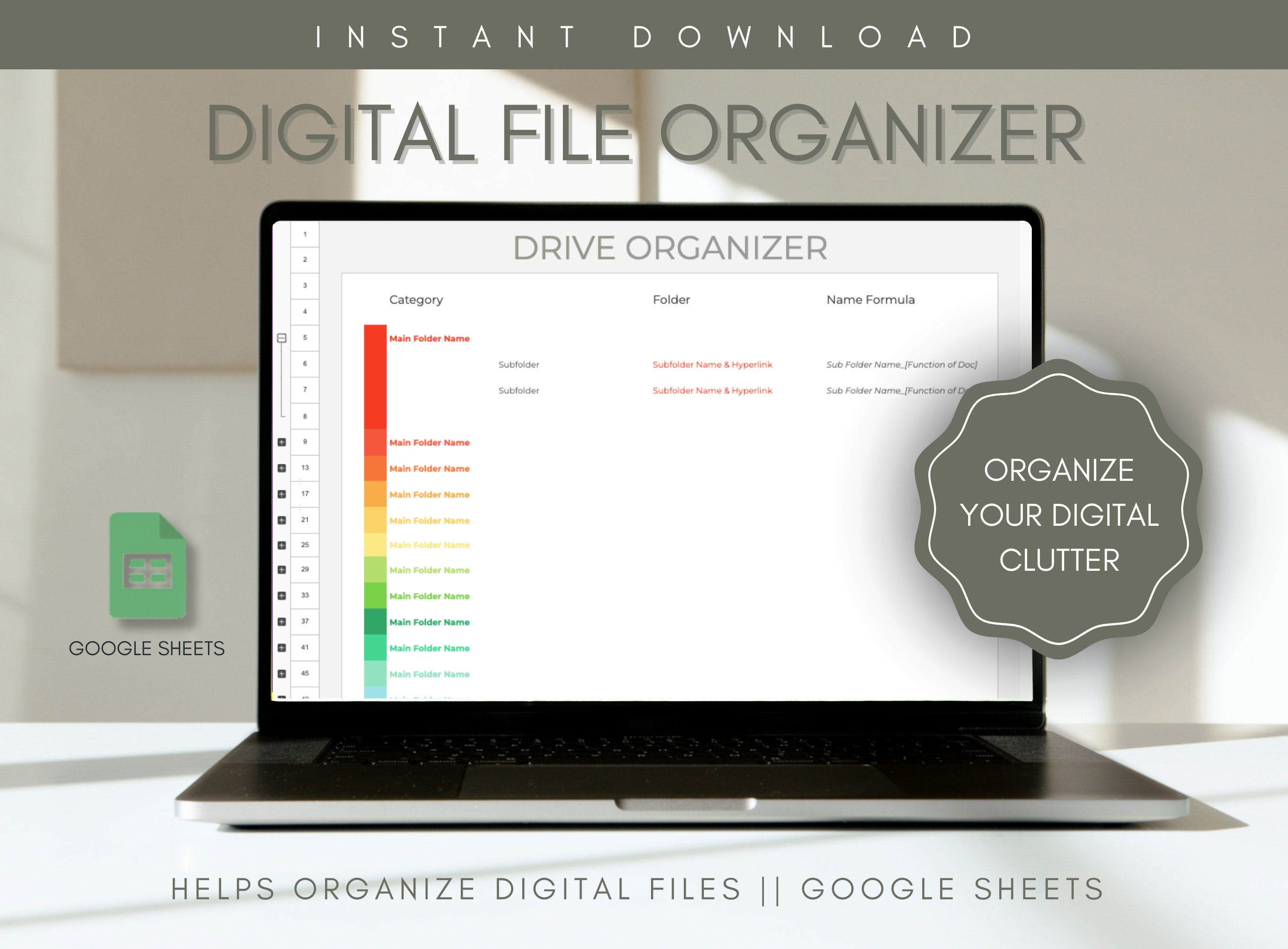 Digital File Organizer Template Naming Convention, Color Coding ...