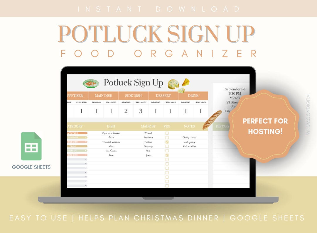Potluck Food Sign up || Event Hosting, Dinner Party, Meal Prep, Food ...