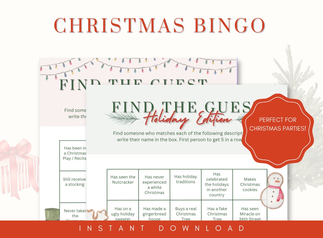Holiday Human Bingo Game | Find the Guest, Christmas Party Game ...