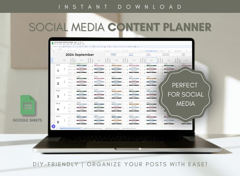 Social Media Content Calendar | Planner, DIY, Google Sheets, Template ...