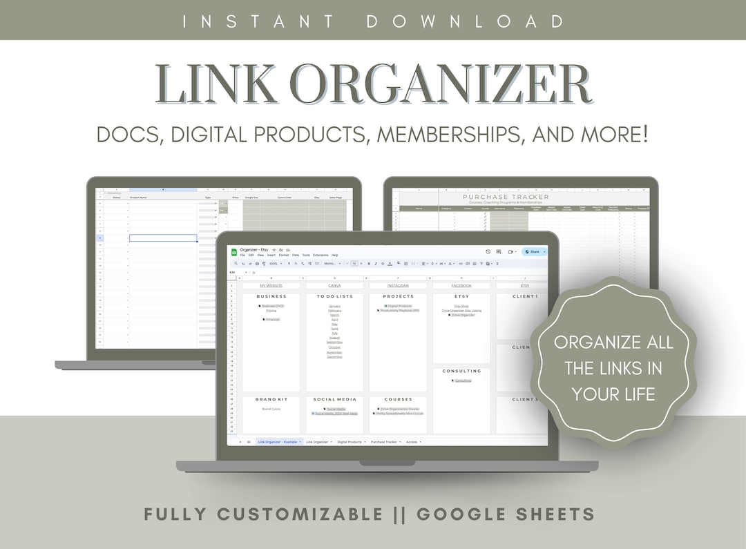 Link Organizer Template Etsy Digital Product Organizer, Course Manager, Efficiency Hack, Digital ...