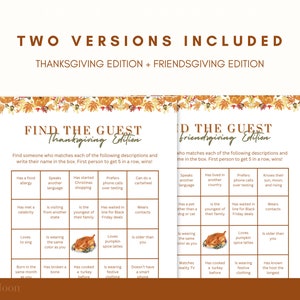 Thanksgiving Find the Guest Bingo Game Friendsgiving Game, Icebreaker ...
