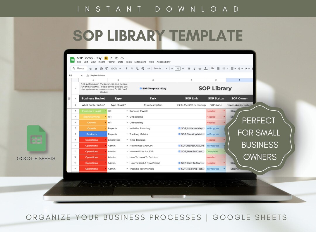 SOP Library Google Sheets Template, How to Organizer | for Small ...