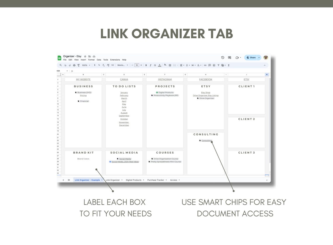 Link Organizer Template || Etsy Digital Product Organizer, Course ...