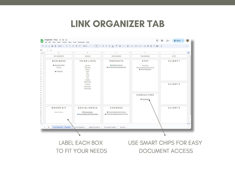 Link Organizer Template || Etsy Digital Product Organizer, Course ...