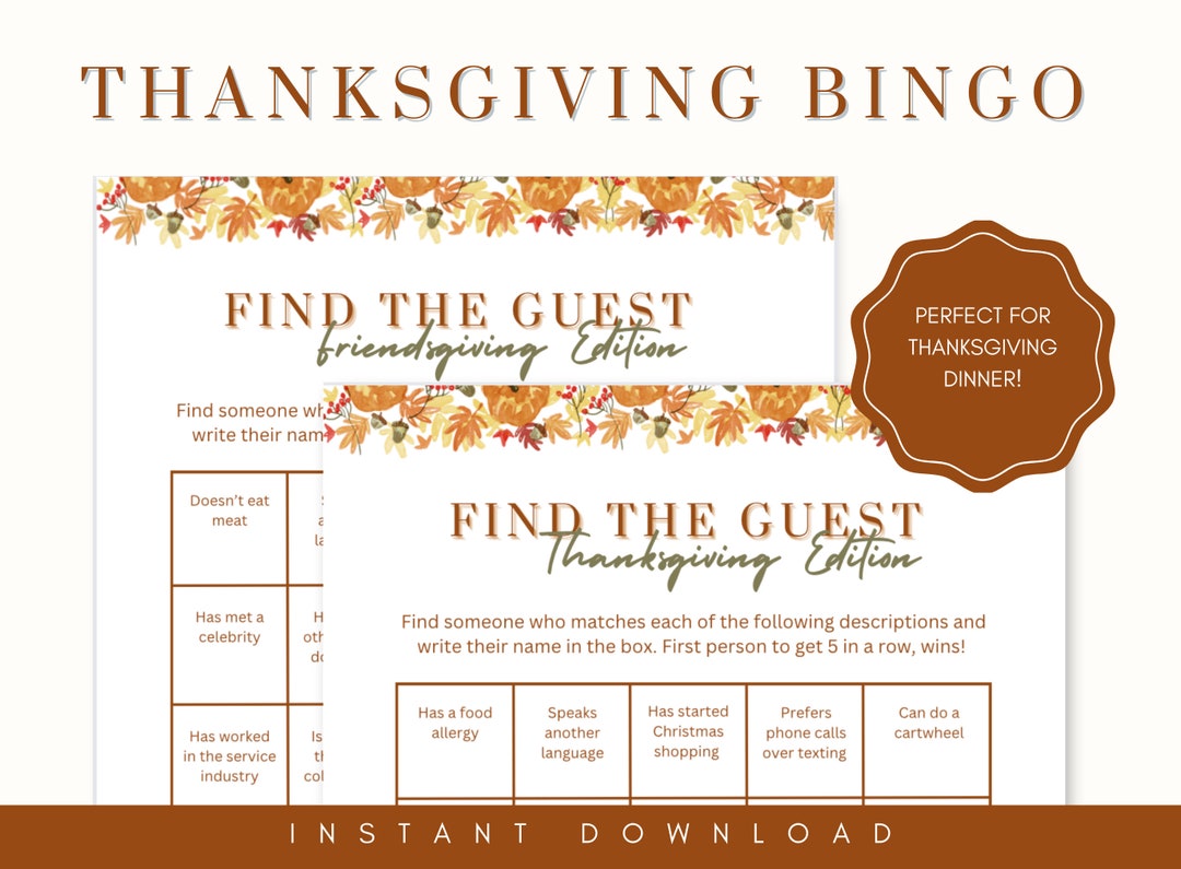 Thanksgiving Find the Guest Bingo Game | Friendsgiving Game, Icebreaker ...