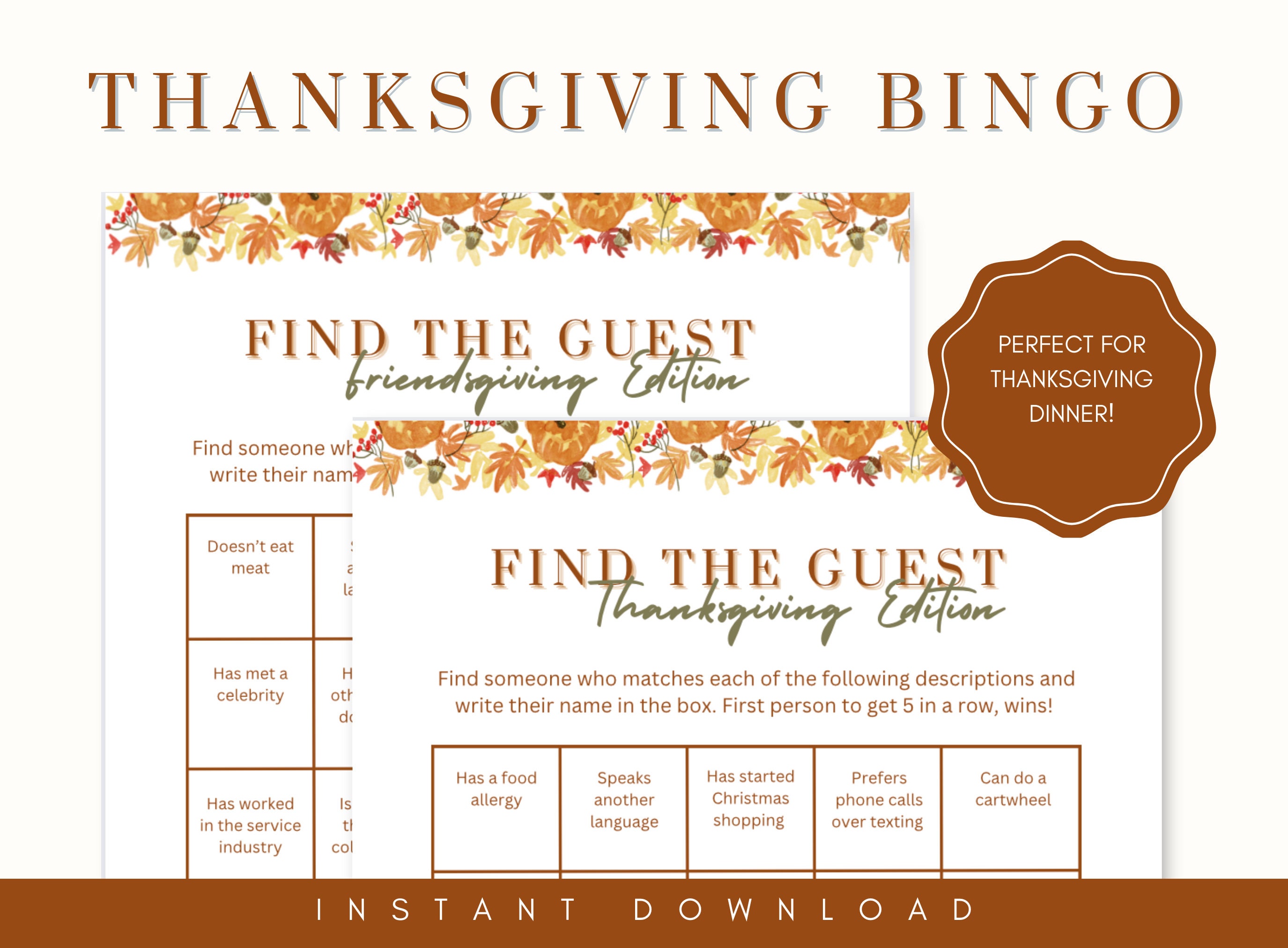 Thanksgiving Find the Guest Bingo Game | Friendsgiving Game, Icebreaker ...