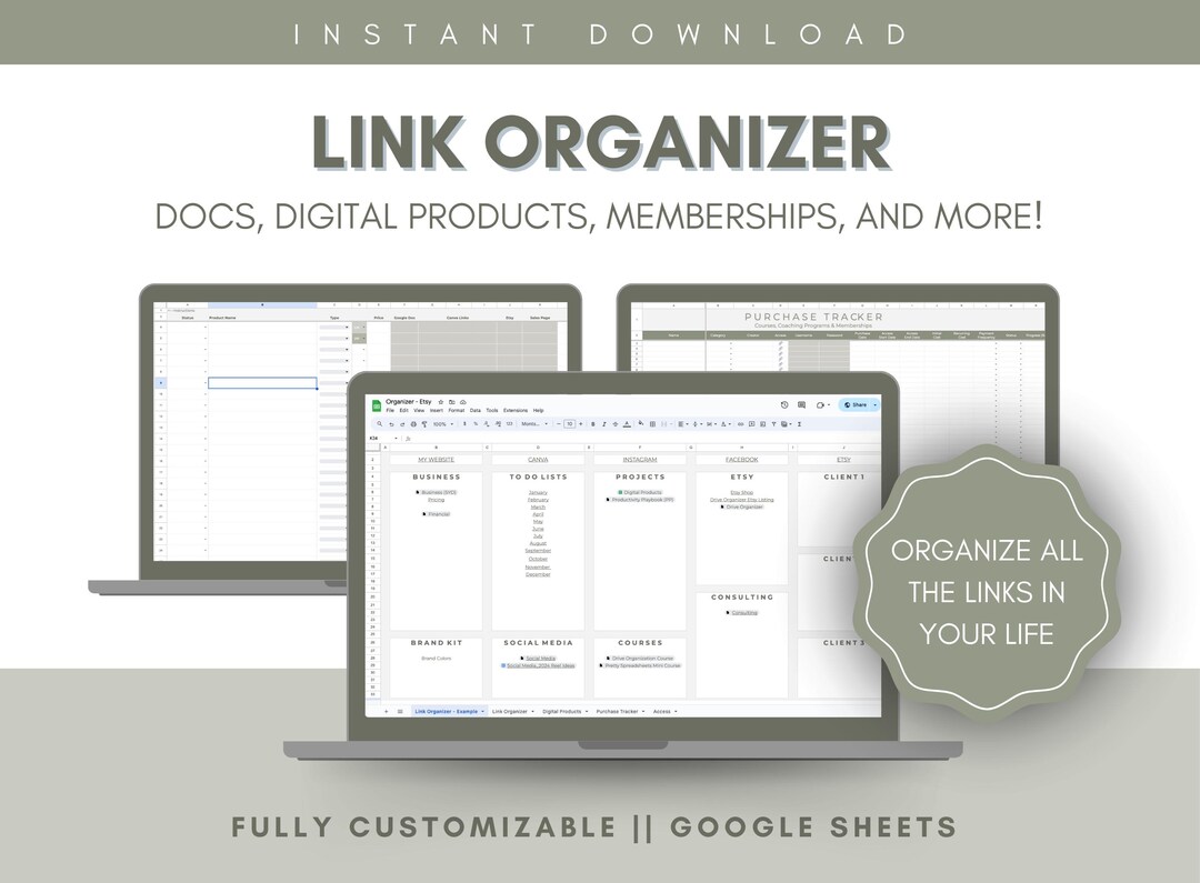 Link Organizer Template Etsy Digital Product Organizer, Course Manager ...