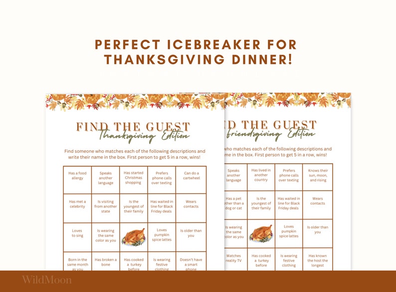Thanksgiving Find the Guest Bingo Game | Friendsgiving Game, Icebreaker ...