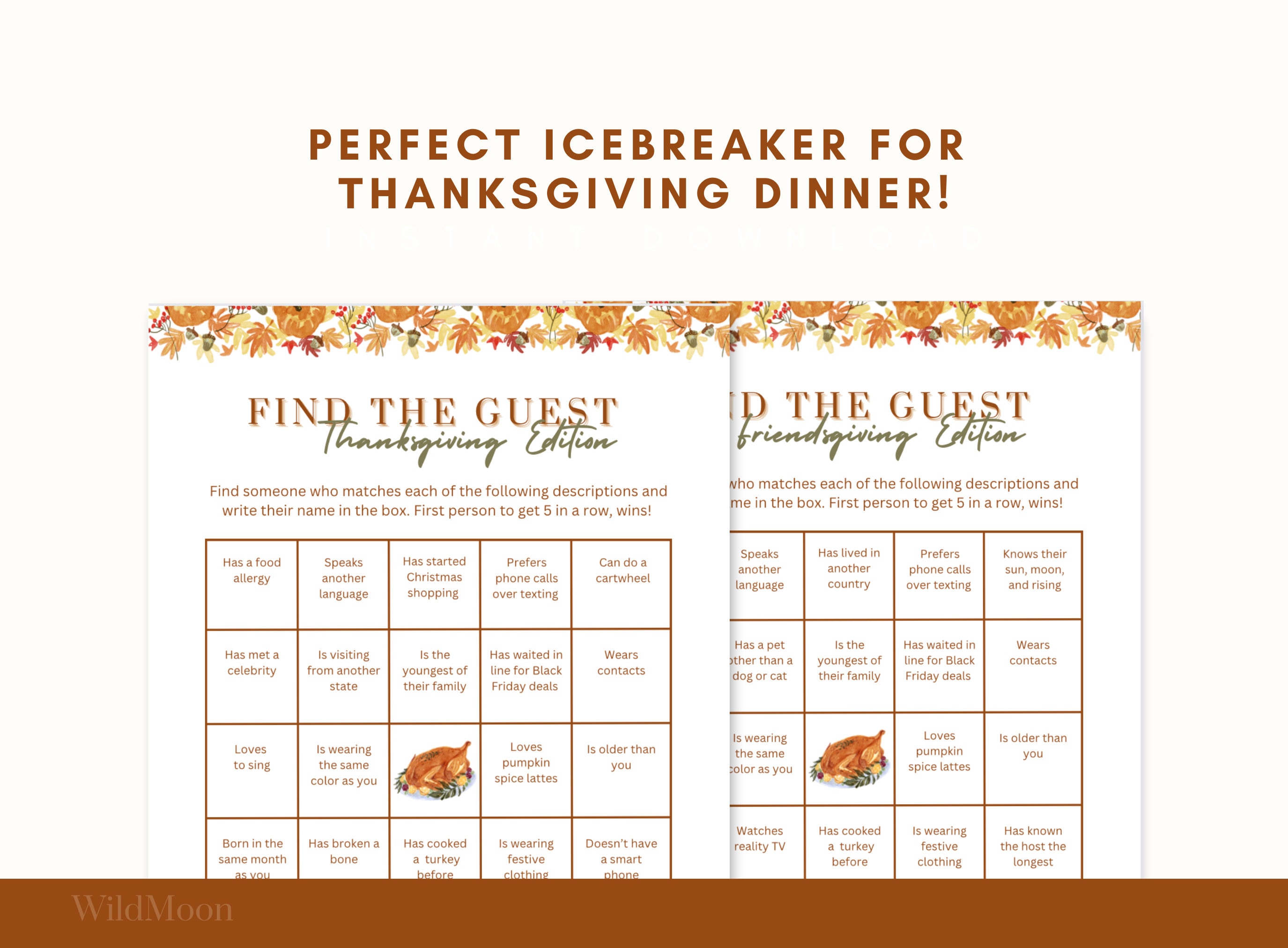 Thanksgiving Find the Guest Bingo Game | Friendsgiving Game, Icebreaker ...