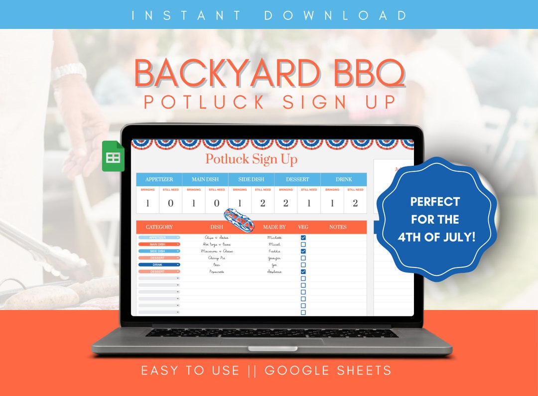 Backyard BBQ Potluck Food Sign up || Memorial Day, 4th of July, Event ...