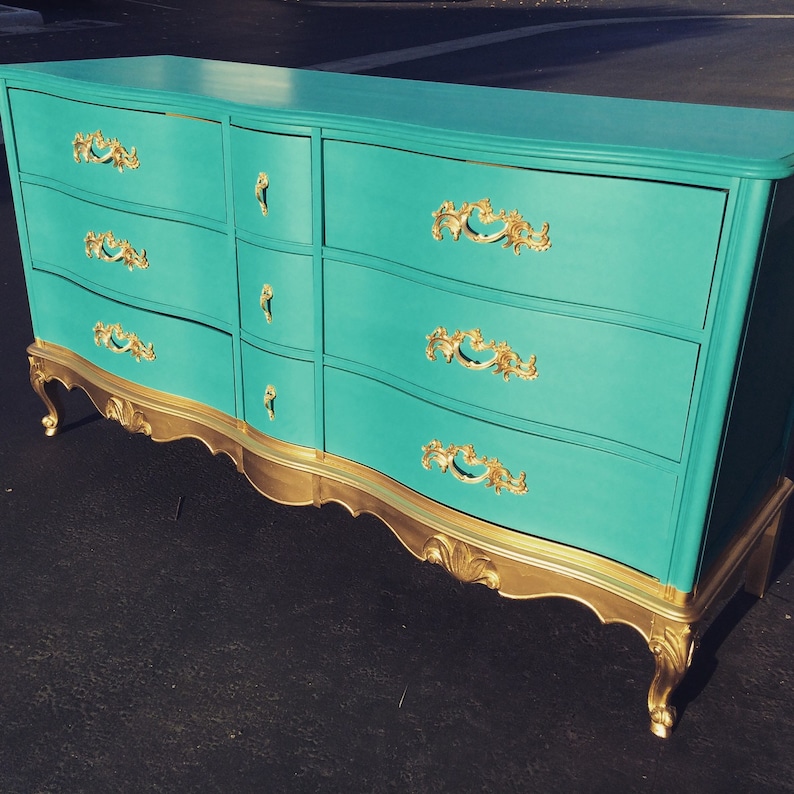 Custom Colors AVAILABLE - Aqua and Gold Dipped French Provincial ...